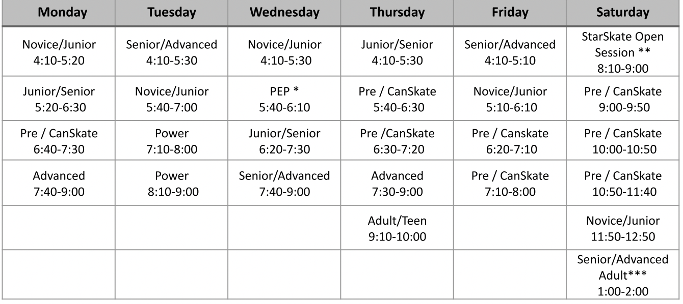 Schedules :: Markham Skating Club